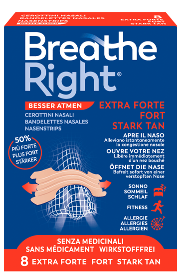 BREATHE RIGHT bandelettes nasales EXTRA fort TAN 8 pce | Ordinare online