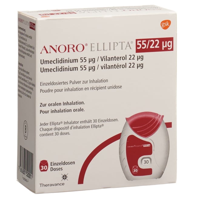 ANORO ELLIPTA Inh Plv 55 mcg/22 mcg 30 Dos | Online bestellen