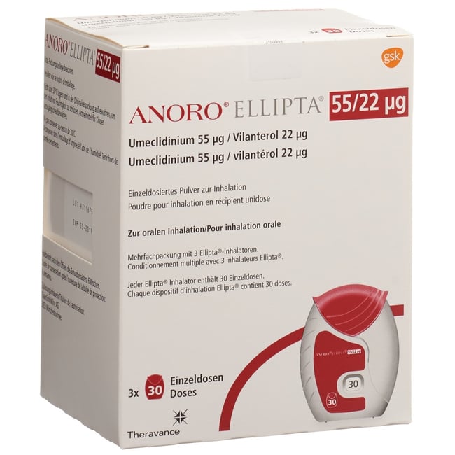 ANORO ELLIPTA pdr inh 55 mcg/22 mcg 30 dos | Commander en ligne