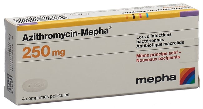 AZITHROMYCINE Mepha cpr pell 250 mg blist 4 pce | Commander en ligne
