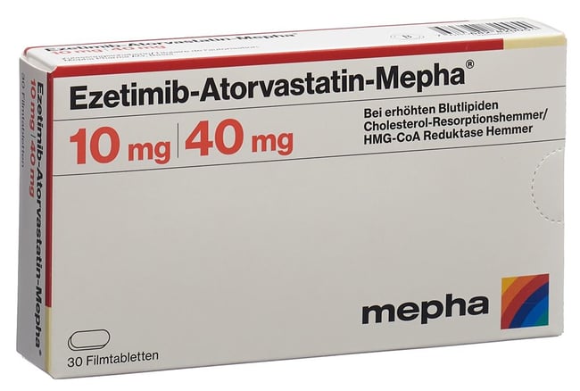 EZETIMIBE ATORVASTATINE Atorvast Mepha cpr pell 10mg/40mg blist 30 pce ...