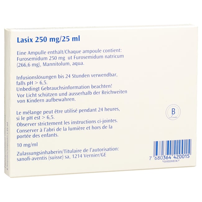 LASIX Inf Lös 250 mg/25ml i.v. Amp 25 ml | Online bestellen