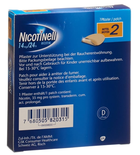 NICOTINELL 2 moyen patchs mat 14 mg/24h 7 pce | Commander en ligne