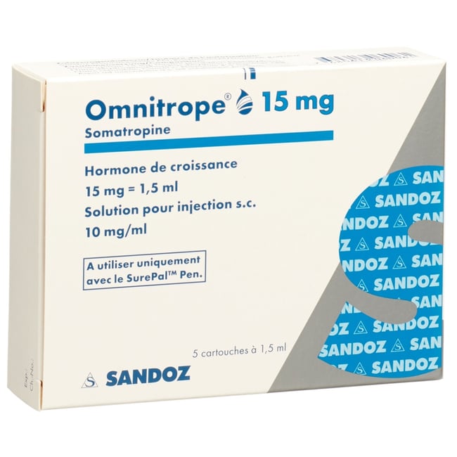 OMNITROPE cartouche pour SurePal sol inj 15 mg/1.5ml cartouche 5 pce ...