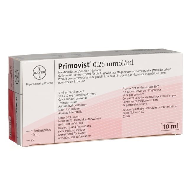 PRIMOVIST sol inj 0.25 mmol/ml ser pré 10 ml | Commander en ligne