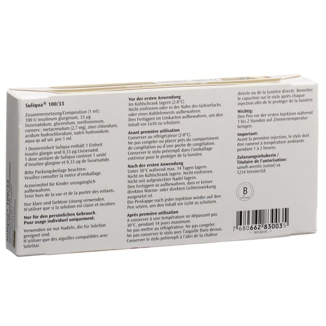 SULIQUA 100/33 sol inj SoloStar vert stylo pré 3 pce | Commander en ligne
