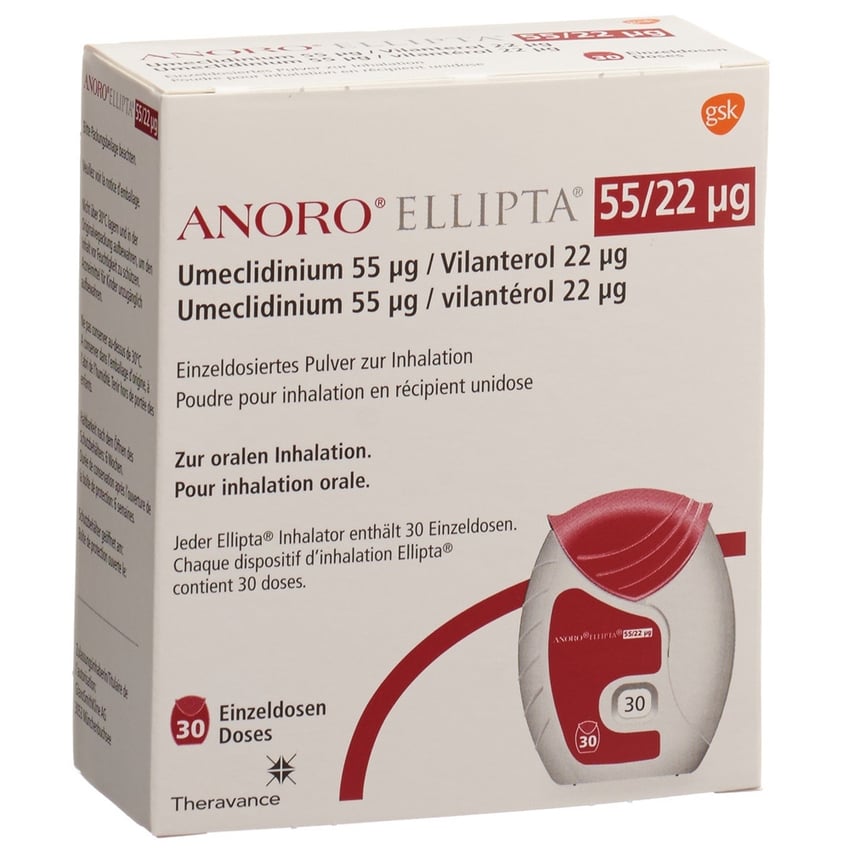 ANORO ELLIPTA Inh Plv 55 mcg/22 mcg 30 Dos | Online bestellen
