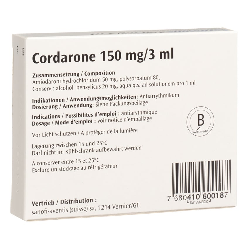CORDARONE Inj Lös 150 mg/3ml Amp 3 ml | Online bestellen
