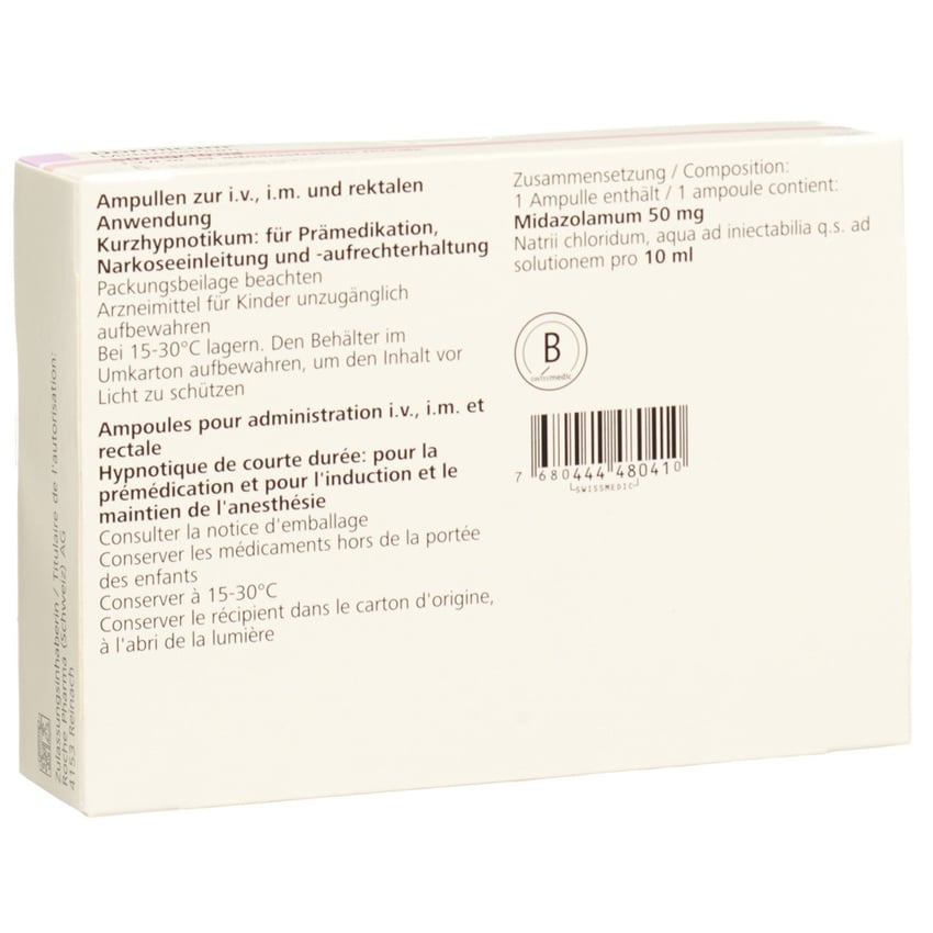 Dormicum sol inj 50 mg/10ml i.v., i.m, rectale amp 10 ml | Commander en ...