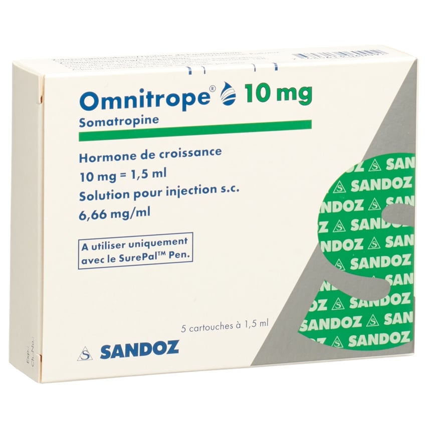 OMNITROPE cartouche pour SurePal sol inj 10 mg/1.5ml cartouche 5 pce ...