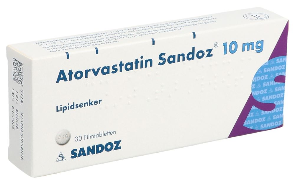 ATORVASTATINE Sandoz cpr pell 10 mg blist 30 pce | Commander en ligne