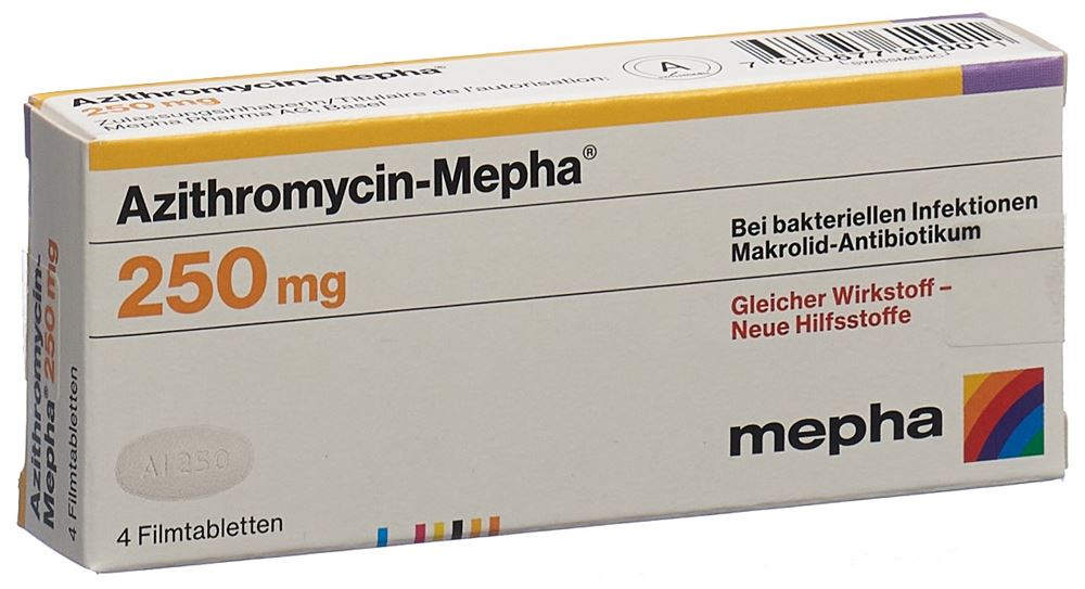 AZITHROMYCINE Mepha cpr pell 250 mg blist 4 pce | Commander en ligne