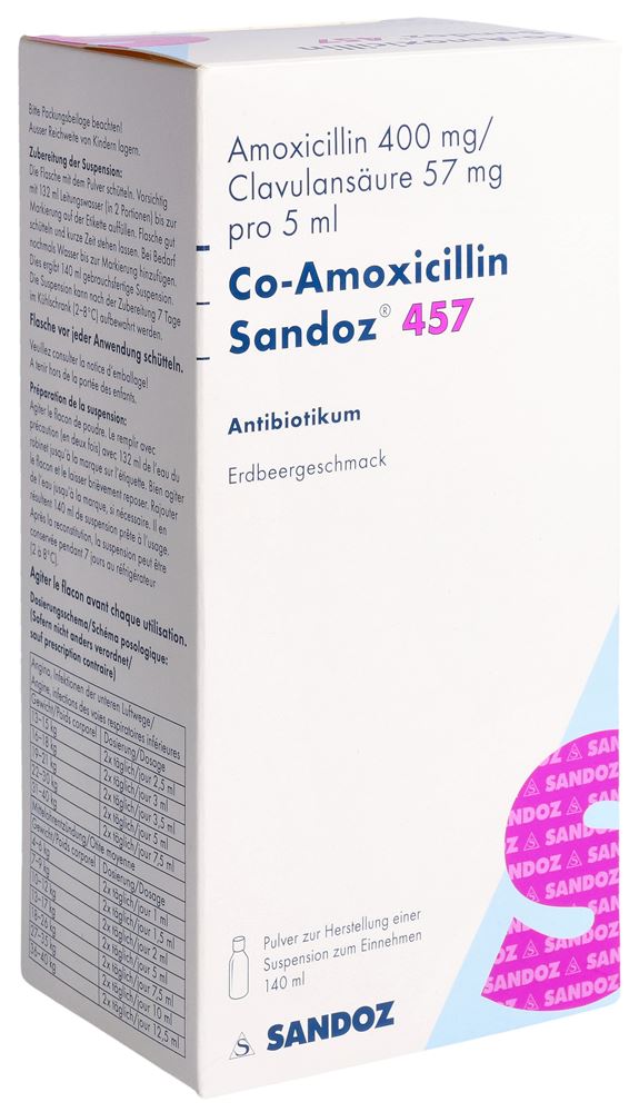 CO AMOXICILLINE Sandoz Plv 457 mg für Suspension Fl 140 ml | Online ...