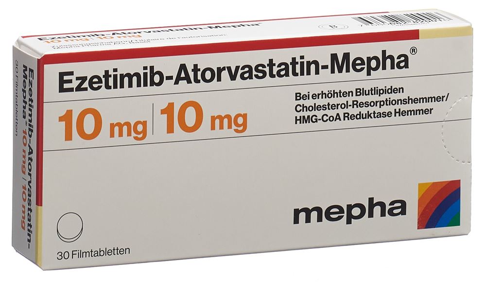 EZETIMIBE ATORVASTATINE Atorvast Mepha cpr pell 10mg/10mg blist 30 pce ...