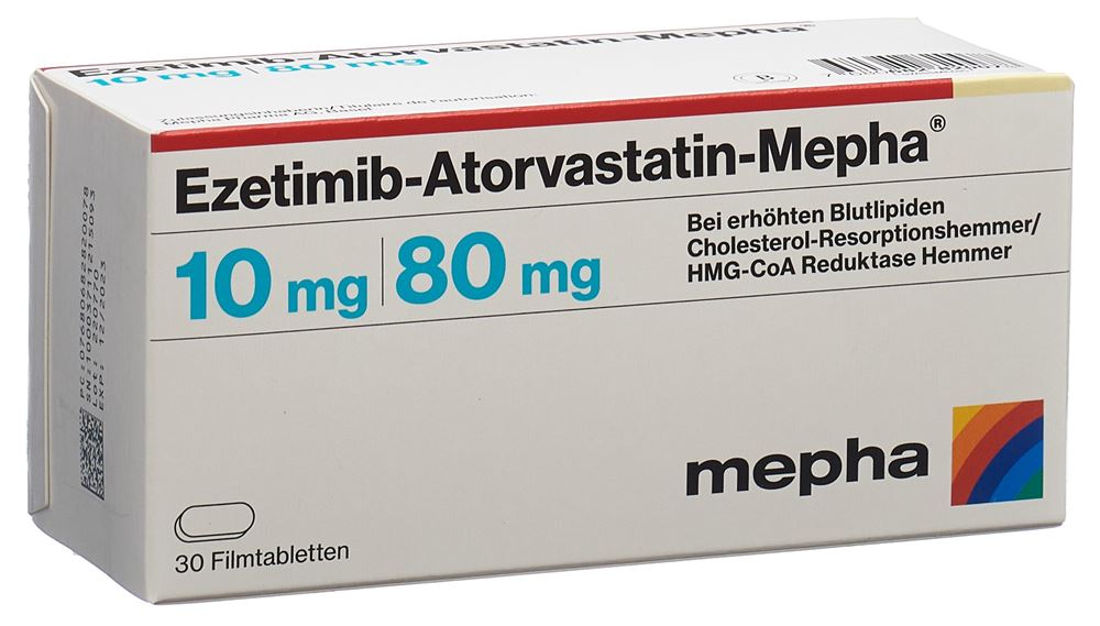 EZETIMIBE ATORVASTATINE Atorvast Mepha cpr pell 10mg/80mg blist 30 pce ...