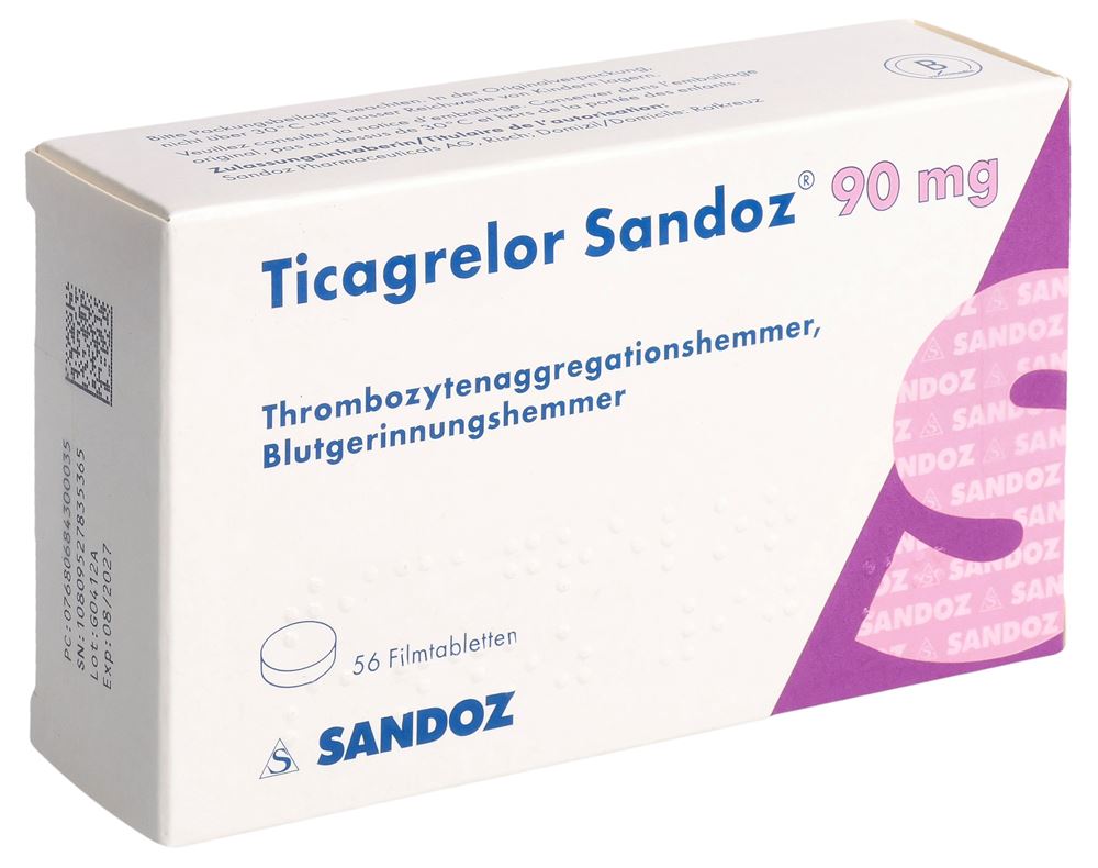 TICAGRELOR Sandoz Filmtabl 90 mg Blist 56 Stk | Online bestellen